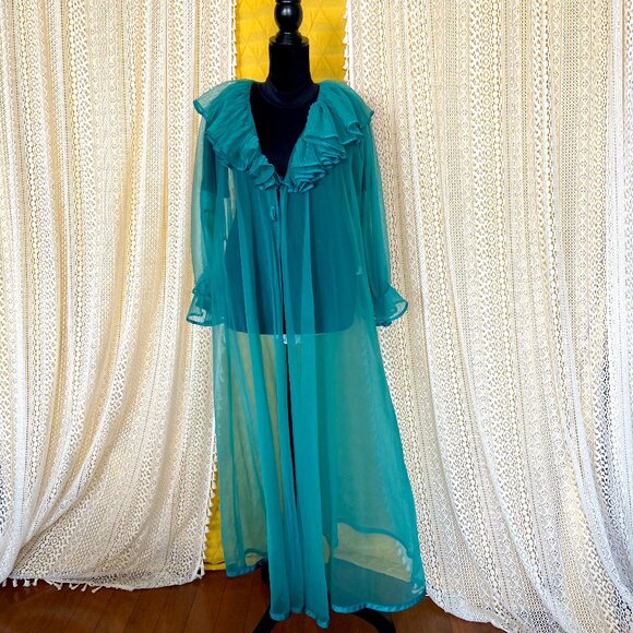 Vintage | Intimates & Sleepwear | Vintage 97s Turquoise Sheer Ruffled ...